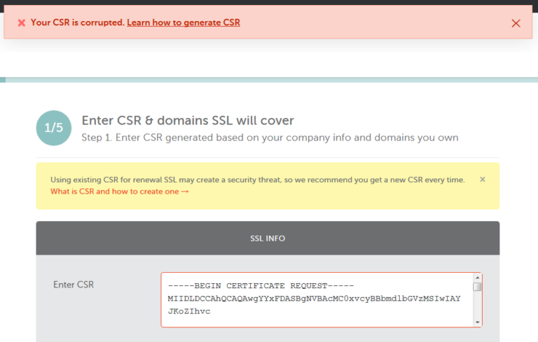 CSR is not accepted (encountering 'CSR invalid' errors) during certificate activation | 1Byte1Byte